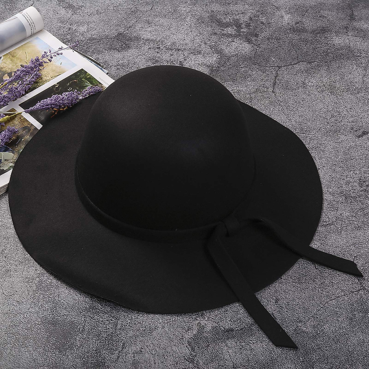 LXXIASHI Toddler Baby Girls Bow Wide Brim Felt Bowler Hat Photography Prop Bucket Hat Beach Sun Protect Caps 2-8T (Bowknot - Black (New), 2-8 Years)