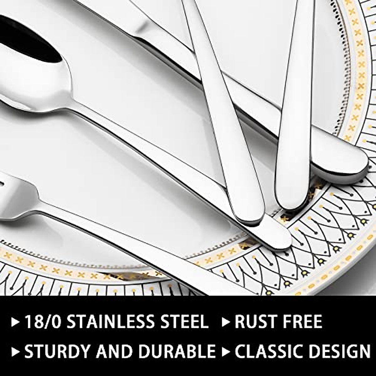 EWFEN 60-Piece Silverware Set, Heavy Duty Stainless Steel Flatware Set for 12, Food-Grade Tableware Cutlery Set, Utensil Sets for Home Restaurant, Mirror Finish, Dishwasher Safe