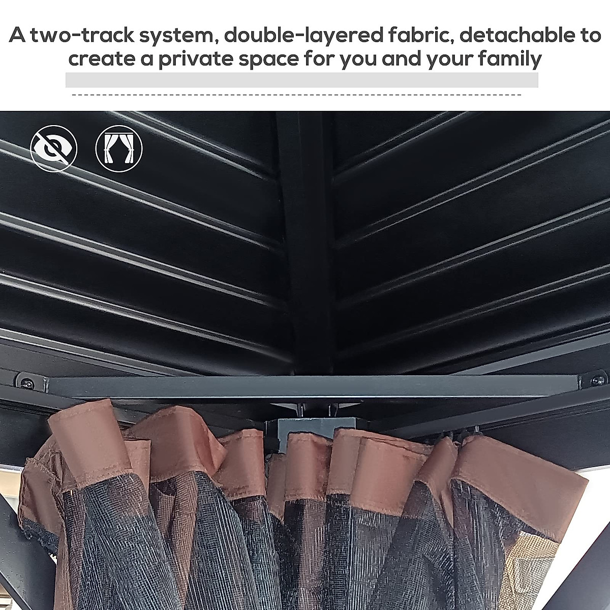 Outsunny 10' x 12' Hardtop Gazebo with Curtains and Netting, Permanent Pavilion Metal Double Roof Gazebo Canopy with Aluminum Frame and Hooks, for Garden, Patio, Backyard, Brown