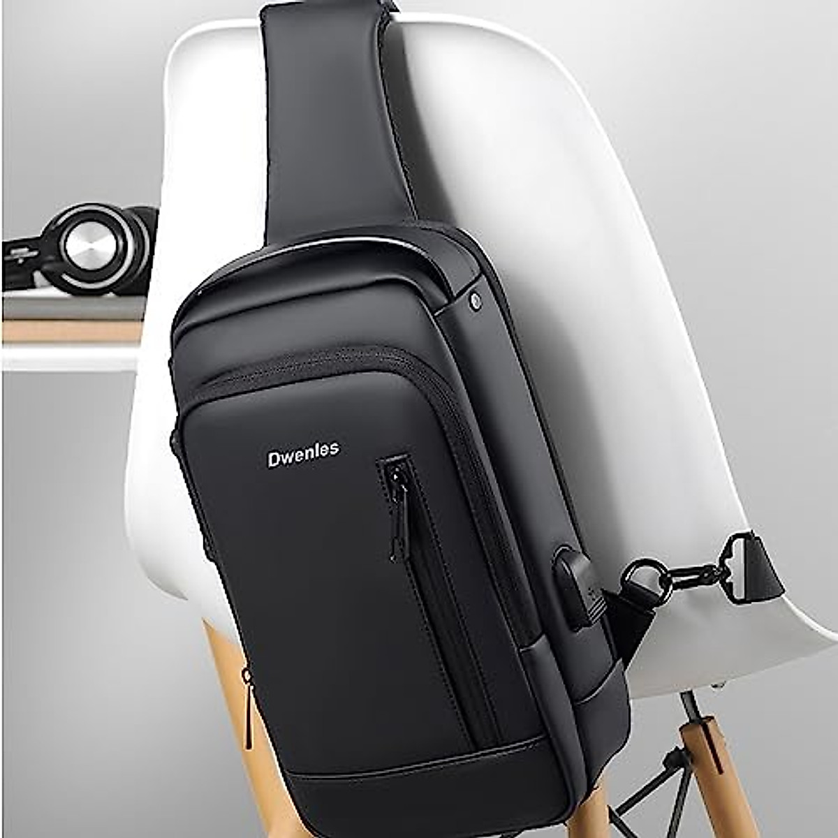 Dwenles Men's Small Anti-theft Sling Bags USB Chest Sling Backpack Waterproof Lightweight One Strap Backpack (Black)