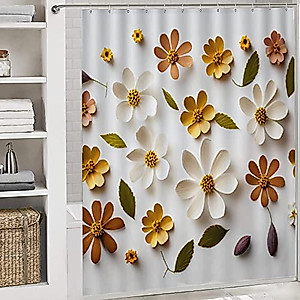 YSINOBEAR Spring Color Floral Shower Curtain Sets with Non-Slip Rug,Toilet Lid Cover and Bath Mat,Yellow and White Flowers Shower Curtain Sets with 12 Hooks,Durable Waterproof Shower Curtain.