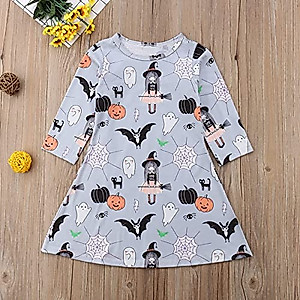 1-6T Toddler Kids Baby Girls Halloween Outfits Ghost Pumpkin Print Long Sleeve Dress Winter Clothes (Blue, 5-6 T)