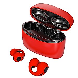 Mudtun Ear Clips Ear Buds, Clip on Headphones Ear Clip Bone Conduction Headphones Open Ear Earbuds for Small Ear Canals, Mini Light-Weight Clip on Earbuds for Sports Running Cycling Workout, Red