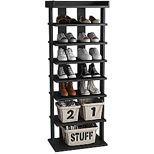 HOMEFORT 7-Tier Wood Shoe Rack, Double Rows, Black, 18" W x 11" D x 45" H