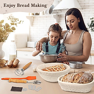 Sourdough Bread Baking Supplies, Bread Making Kit Including 9" Round & 10" Oval Cane Sourdough Baskets Danish Whisk, Bowl & Dough Scrapers, and Linen Liners, Making Baking Fermentation（13 pcs）…