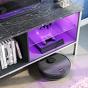 Bestier LED TV Stand, Modern Gaming Entertainment Center for 65/70 inch tv, Wood TV Stand with Glass Shelves for Living Room Bedroom, Black Marble