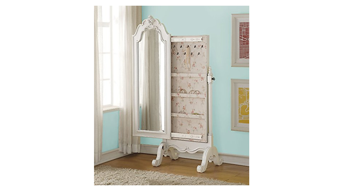Elegant Acme Edalene Cheval Jewelry Armoire - Pearl White