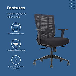 GM Seating Bitchair Ergonomic Mesh Office Chair - Adjustable Lumbar Support Computer Desk Chair with Height Adjustable Arms - Seat Depth Adjustable Executive Home Office Chair - (Black)