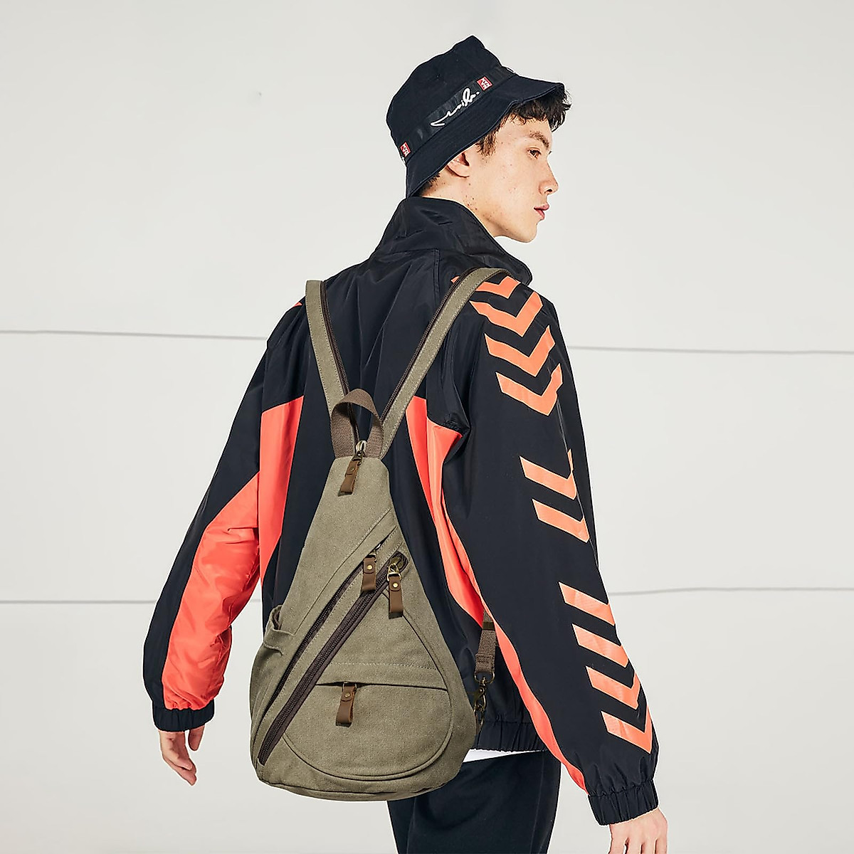 Canvas Sling Bag - Small Crossbody Backpack Shoulder Casual Daypack Rucksack for Men Women Outdoor Cycling Hiking Travel