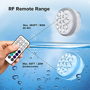 SANSI RGB Pool Lights with 16 Colors RF Remote, IP68 Waterproof Underwater Pond Lights with Magnet and Suction Cups, Tub Lights for Fish Tank Courtyard Inground Aboveground Pool Holiday Party, 2-Pack