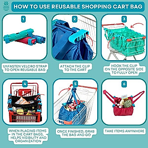 Handy Sandy Reusable Shopping Cart Bags (Set of 3), Foldable, Washable Grocery Bags, Multi-use Tote Bags Red