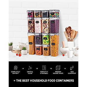 DMH [14 Pack] Airtight Food Storage Containers With Lids For Kitchen Organization And Storage Pantry Flour Sugar Pasta Dry Food Cereal Container - Free Labels Marker & Spoon Set