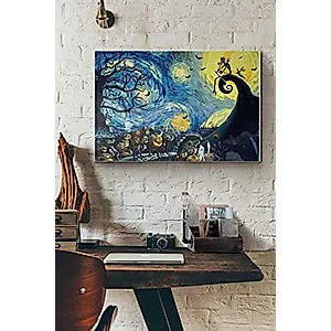 SaNavie Nightmare Before Christmas Jack Skellington Starry Night Vincent Poster Home Wall Decor Cafe Bar Living Room Bathroom Kitchen Home Art Wall Decor Plaque 8x12 Inch
