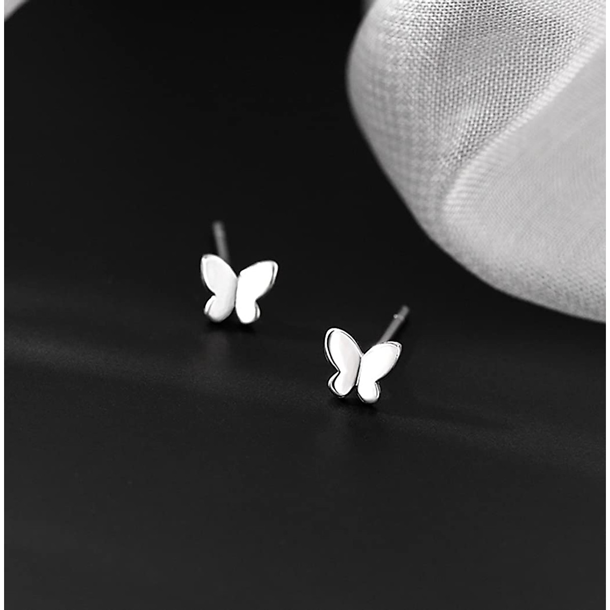 SLUYNZ 925 Sterling Silver Tiny Butterfly Earrings Studs for Women Teen Girls Tiny Studs Earrings (A-Silver)