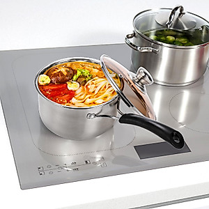 ZEAYEA Saucepan with Glass Lid, 2 Quart Stainless Steel Milk Pan with Long Heatproof Handle, Multipurpose Induction Small Pot for Home Kitchen Restaurant Cooking