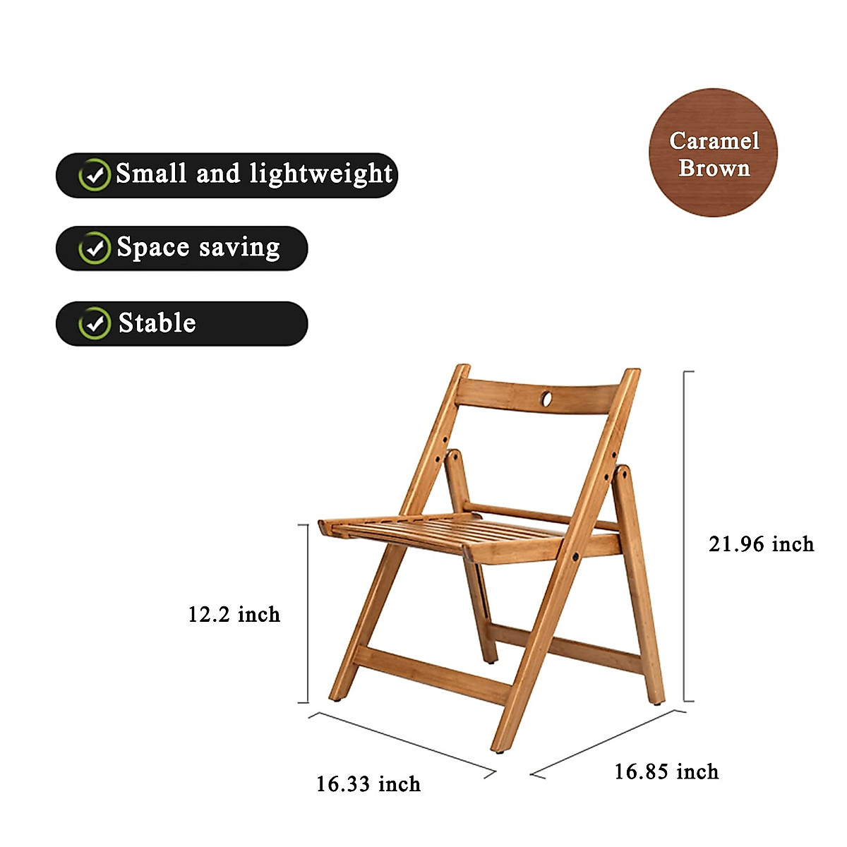JIKUGO Folding Chair Bamboo Chairs-Small Foldable Chair for Outdoor, Dining Room, Living Room Bedroom, Office