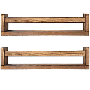 DUICIRX Nursery Room Shelves Set of 2, Wood Floating Book Shelves for Kids Room, Baby Book Shelf for Nursery, Kitchen Spice Rack (Dark brown- 2 Pack)
