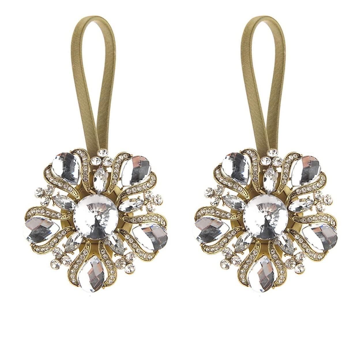 SUQ I OME Luxury Big Crystal Magnetic Curtain Tieback and Holdback Flower Curtain Clips Buckle Curtain Holder for Home Office Decoration (Bronze A,2PCS)