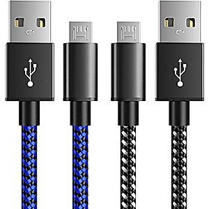 6amLifestyle PS4 Controller Charger Charging Cable 10ft 2 Pack Nylon Braided Extra Long Micro USB 2.0 High Speed Data Sync Cord Compatible for Playstaion 4, PS4 Slim/Pro, Xbox One S/X Controller