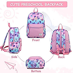 Kasqo Kids Backpack, Water Resistant Lightweight Preschool Toddler Bookbag with Chest Strap for Boys and Girls, butterfly