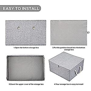 MEIMART Foldable Storage Box With Double Open Lid, Collapsible Linen Fabric Clothing Storage Bin Organizer Container Basket With Cotton Rope Handles (2)