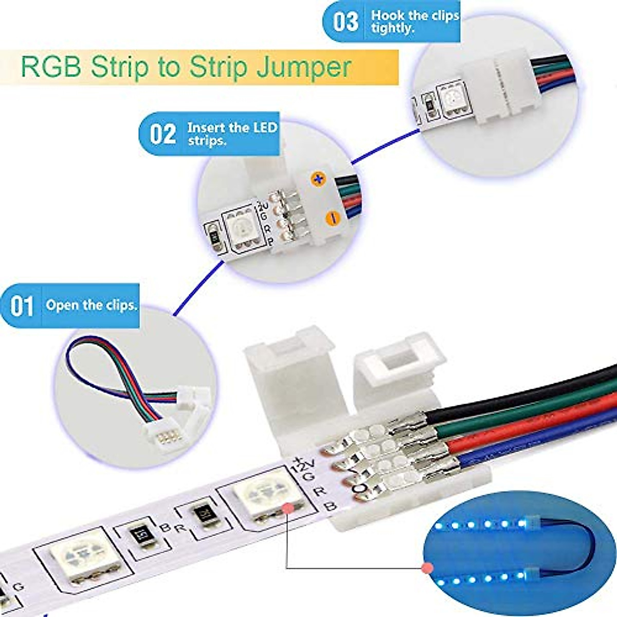 FSJEE 4-Pin LED Strip Connector Kit for RGB 5050 Light Strips