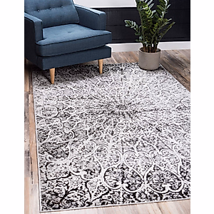 Unique Loom Sofia Collection Area Rug - Grace (6' 1" x 9', Dark Gray/ Gray)