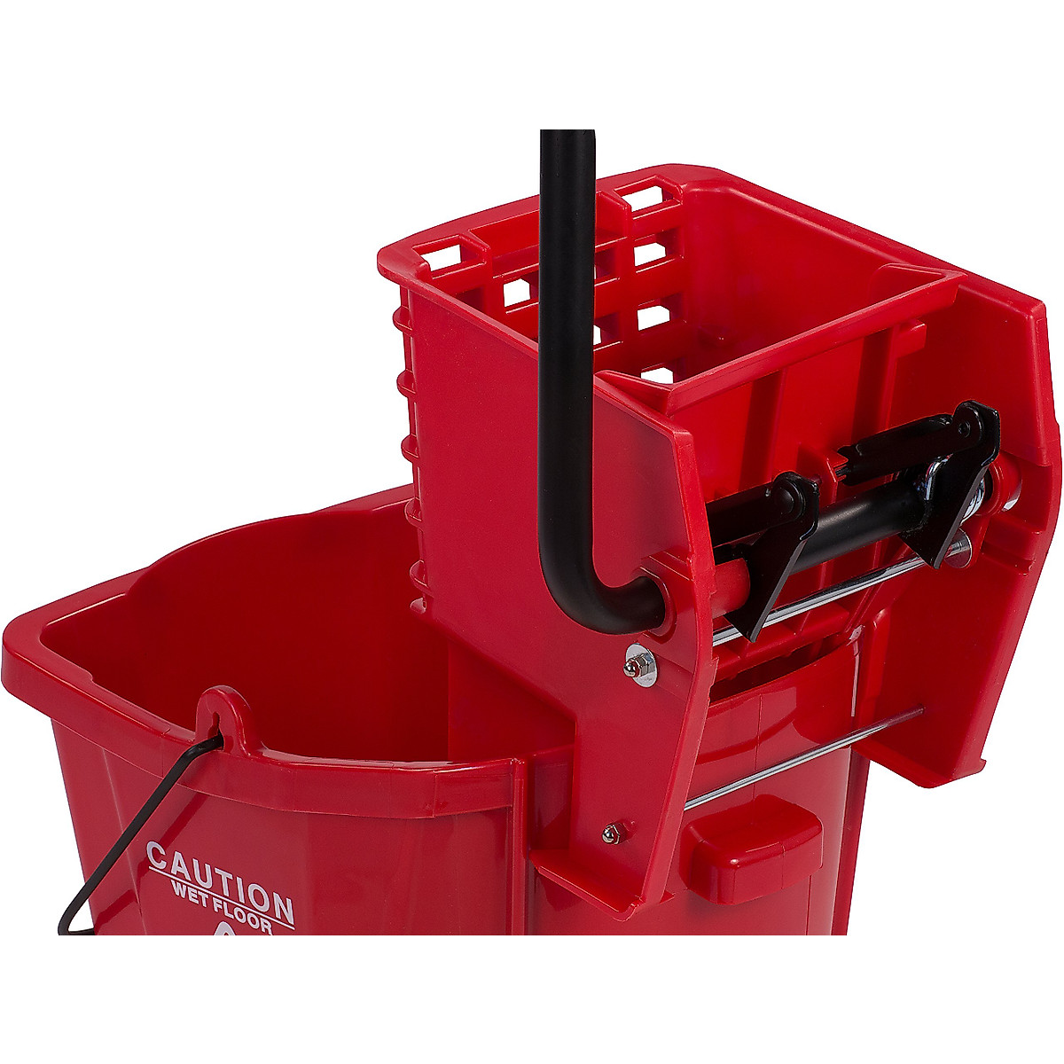 Carlisle FoodService Products Mop Bucket with Side-Press Wringer for Floor Cleaning, Restaurants, Offices, And Janitorial Use, Polyproylene, 26 Quarts, Red