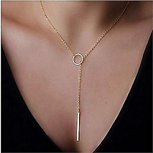 Dcfywl731 Minimal Dainty Gold Plated Dangle Earrings Layered Bar Pendant Neckalce Gold Long Y-Necklace Gold Earrings and Necklaces Set Delicate Lariat Chain Jewelry for Women
