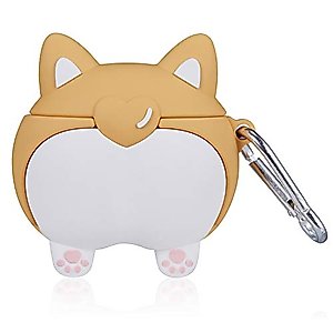 Coralogo for Airpods 1/2 Cute Case, 3D Cartoon Animal Character Soft Silicone Airpod Skin Dog Funny Fun Cool Keychain Design Accessories Cover Air pods Cases for Kids Teens Girls Boys (Lucky Corgi PP)