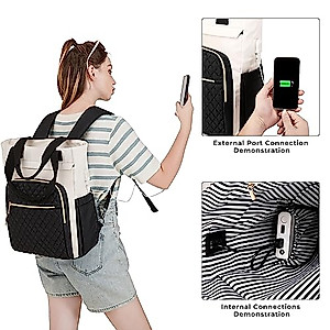 Imyth Tote Bag for Women Convertible Backpack 15.6 in Laptop Bag Wide Top Closure Equipped with USB Charging Port