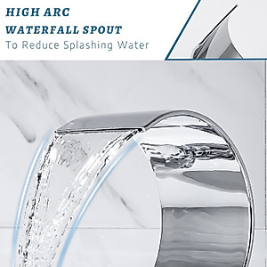 AZOS Waterfall Bathtub Faucet Set with Handheld 5 Holes Bath Tub Faucet Combo Set 3 Handle Waterfall Tub Filler Faucet with Spray 5- Pieces Deck Mount Roman Tub Faucet Trim Kit, Chrome