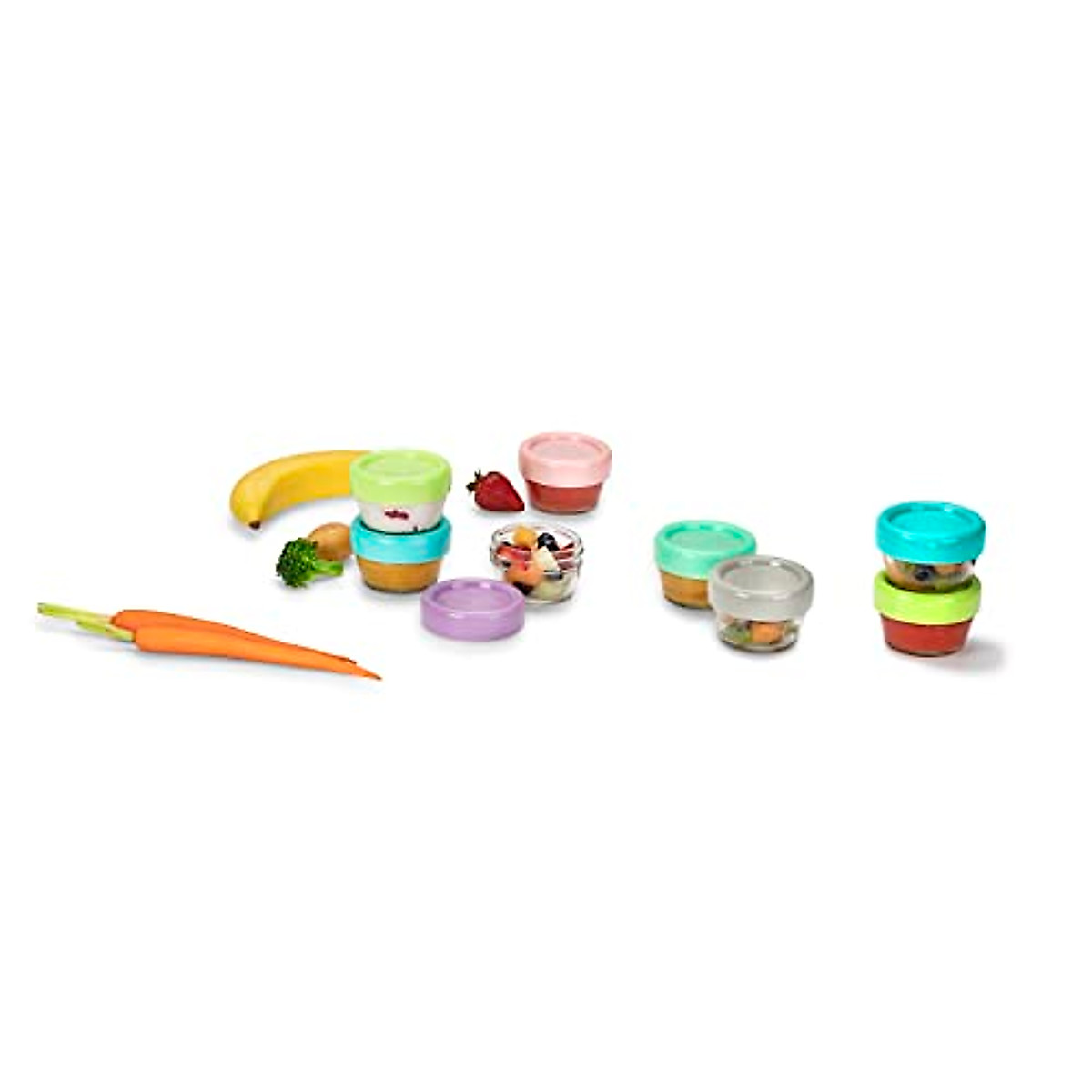 melii Glass Baby Food Freezer Jars, Snack Container with Lids, BPA Free, Microwave & Dishwasher Safe (2oz - 12 Piece Set)
