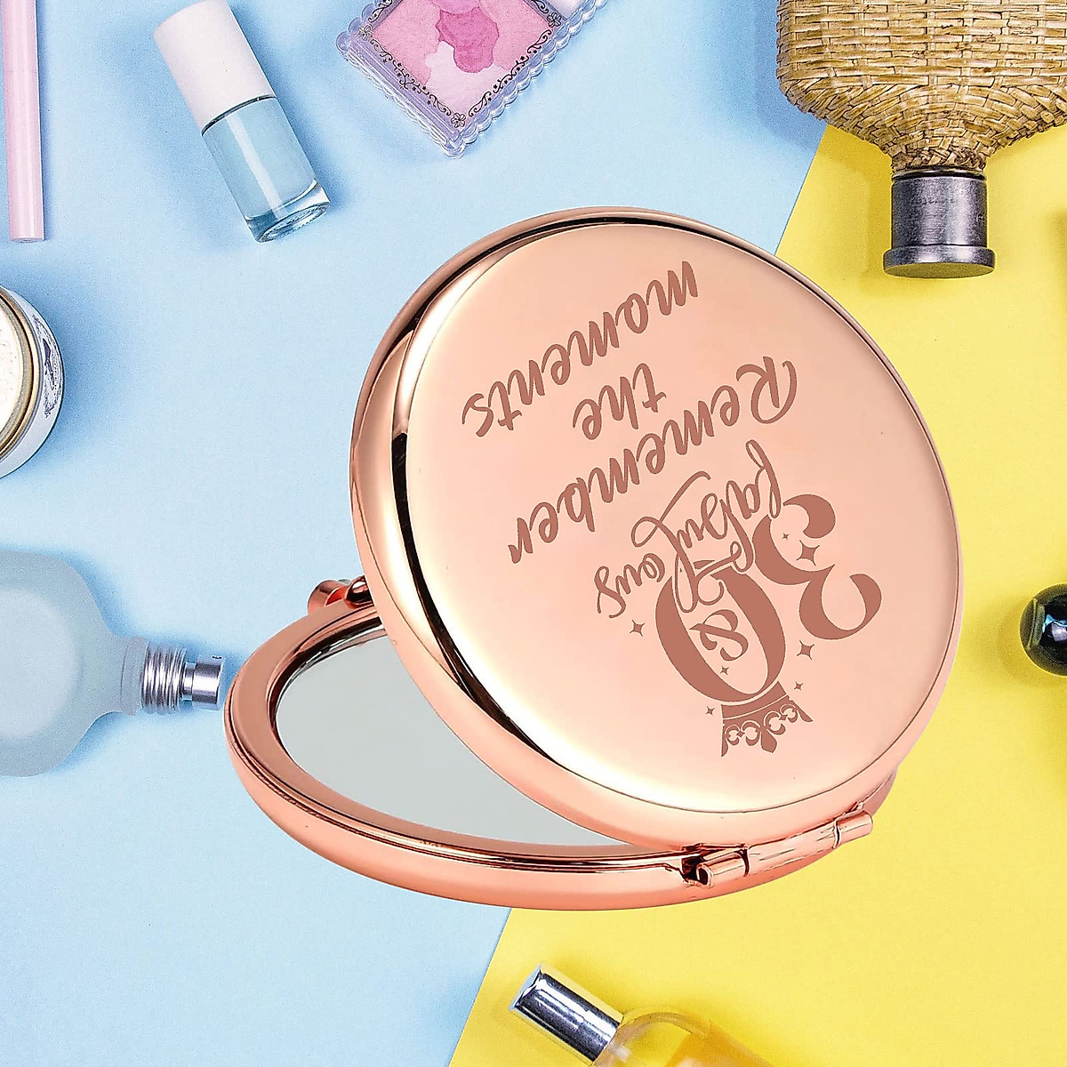 KEYCHIN 30th Birthday Pocket Mirror Happy 30 Year Old Birthday Gifts Remember The Moments 30th Compact Mirror for Sister Wife Friend Coworker (30th-RG)