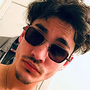 MYSNKU Kabir Singh Steam punk Square glasses Men's Aviator Sunglasses UV400 (T48-YIN BIAN HUI SE)