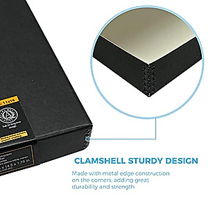 Lineco Folio Storage Box. Archival Clamshell with Metal Edge Boxboard, 11 x 14 x 1.75 Inches, Longevity Organize and Store Photos Documents Craft Cards Magazine Prints Wedding Dresses DIY, Black