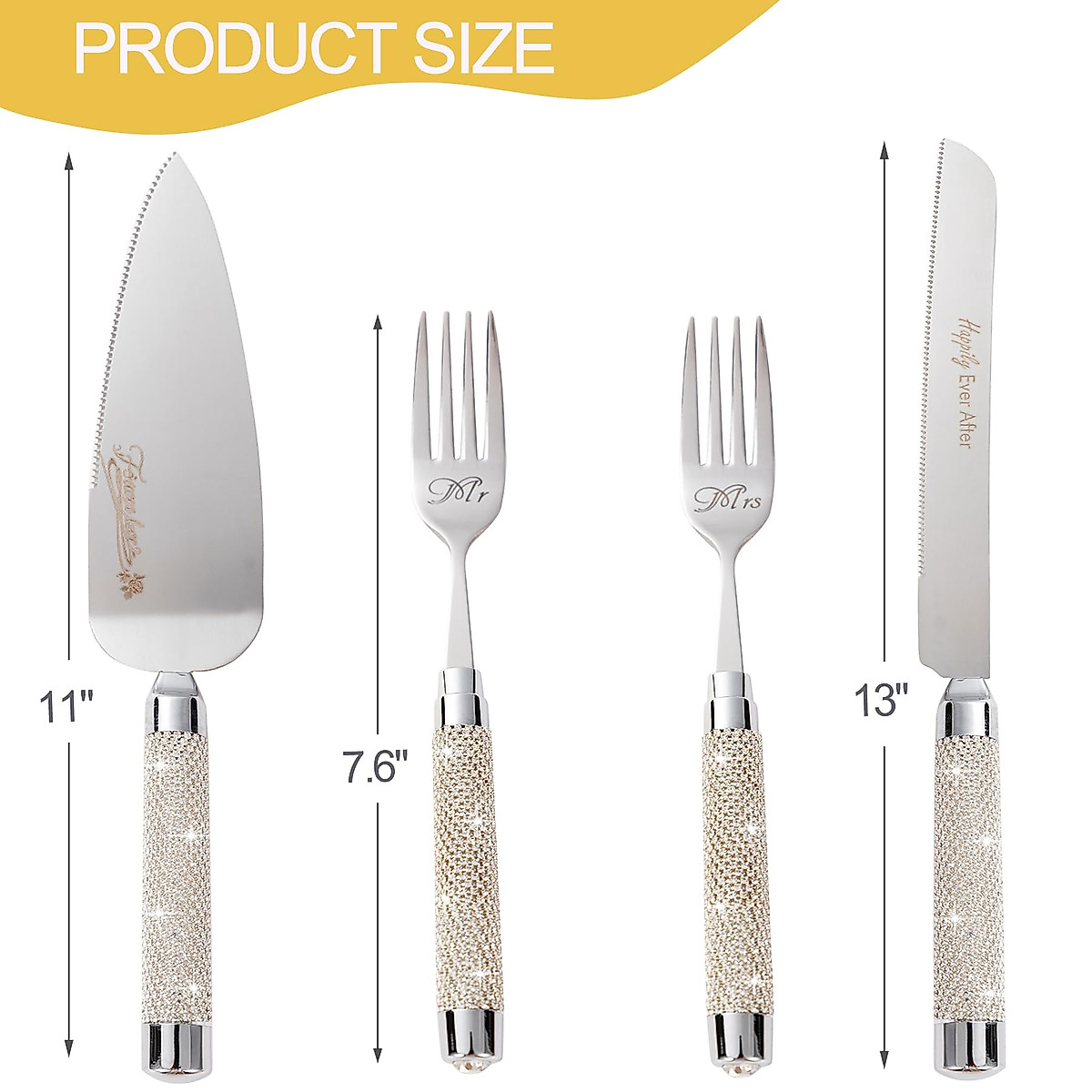 VARLKA Silver Wedding Cake Knife and Server Set, Cake Cutter and Pie Server Set with Fork for Mr Mrs,Cake Cutting Set for Wedding Anniversary Engagement Birthday