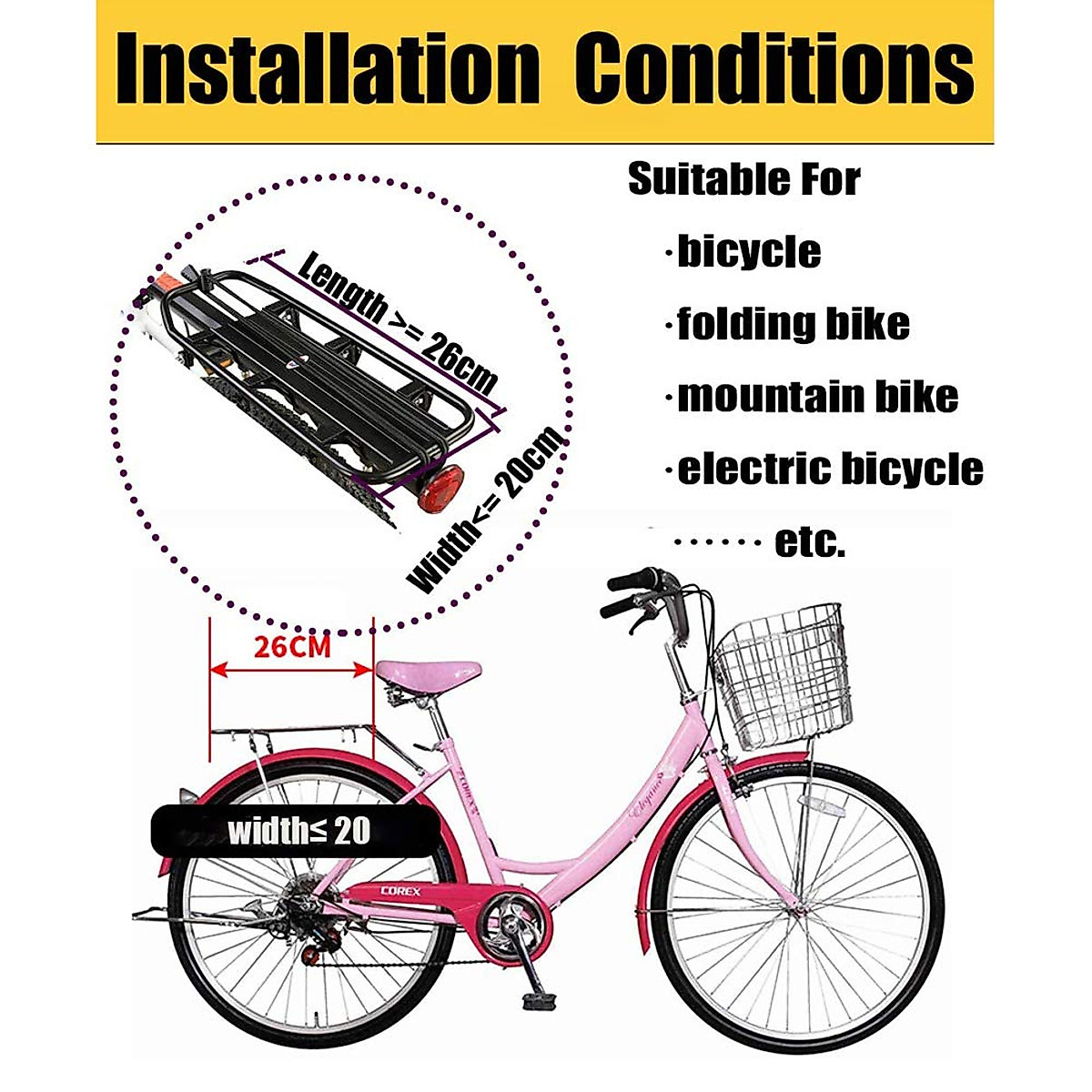 Wing Enterprises Child Bike Seat Rear Mount Infant Bicycle Seat Carrier, Kids' Bicycle Seats with Handrail, Pedals and Seat Belt for 2-8 Year Old Children