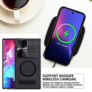 KUGEW for Samsung Galaxy S23 Ultra Case with Kickstand & Camera Cover, 3-Way Metal Stand[Horizontal & Vertical Stand] Luxury Leather Back Slim Fit Rugged Bumper Cover Heavy Duty Shockproof (Black)