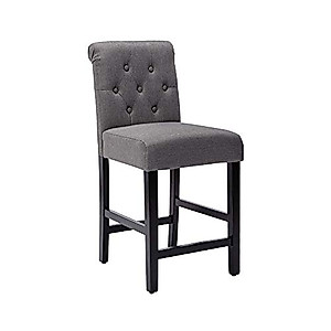 GOTMINSI 24 Inch Bar Stools for Kitchen Island, Set of 2 Fabric Barstools Upholstered Back Counter Bar Stools with Button Tufted Decoration Leisure Style Wooden Bar Chairs(Grey)