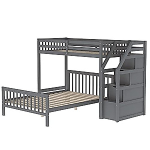 n/a Twin-Over-Twin L-Shaped Bunk Bed, Twin Loft Bed, Ladder with 3 Storage Grids, Easy to Assemble,for Bedroom