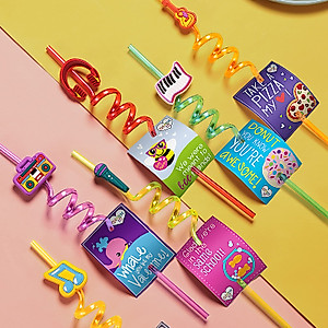 24 Music Drinking Straws for Kids Tik Tok Rockstar Rock N Roll Birthday Party Supplies Favors with 2 PCS Cleaning Brushes