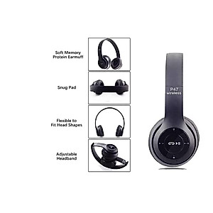 Wireless Headphones, P47 Bluetooth Foldable Over Ear Headset with Microphone Wired and Wireless Multi Functions Control Buttons Working Time 5-8 Hours (Red)