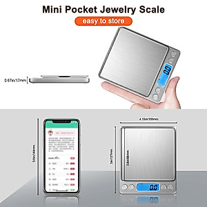 Yoncon Small Digital Food Scale Ounce/OZ and Gram Scale, Kitchen Scale 3000g/0.1g High Precision for Baking, Soap Making, Jewelry, Includes 2 Trays and Batteries, 9 Units, Tare Function, Easy to Store
