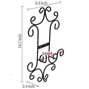 MyGift Wall Plate Display Holder, Set of 2 - Vintage Scroll Work Style Black Metal Wall-Mounted Tea Cup and Saucer Hanging Rack, Holds Plates Up To 11 Inches