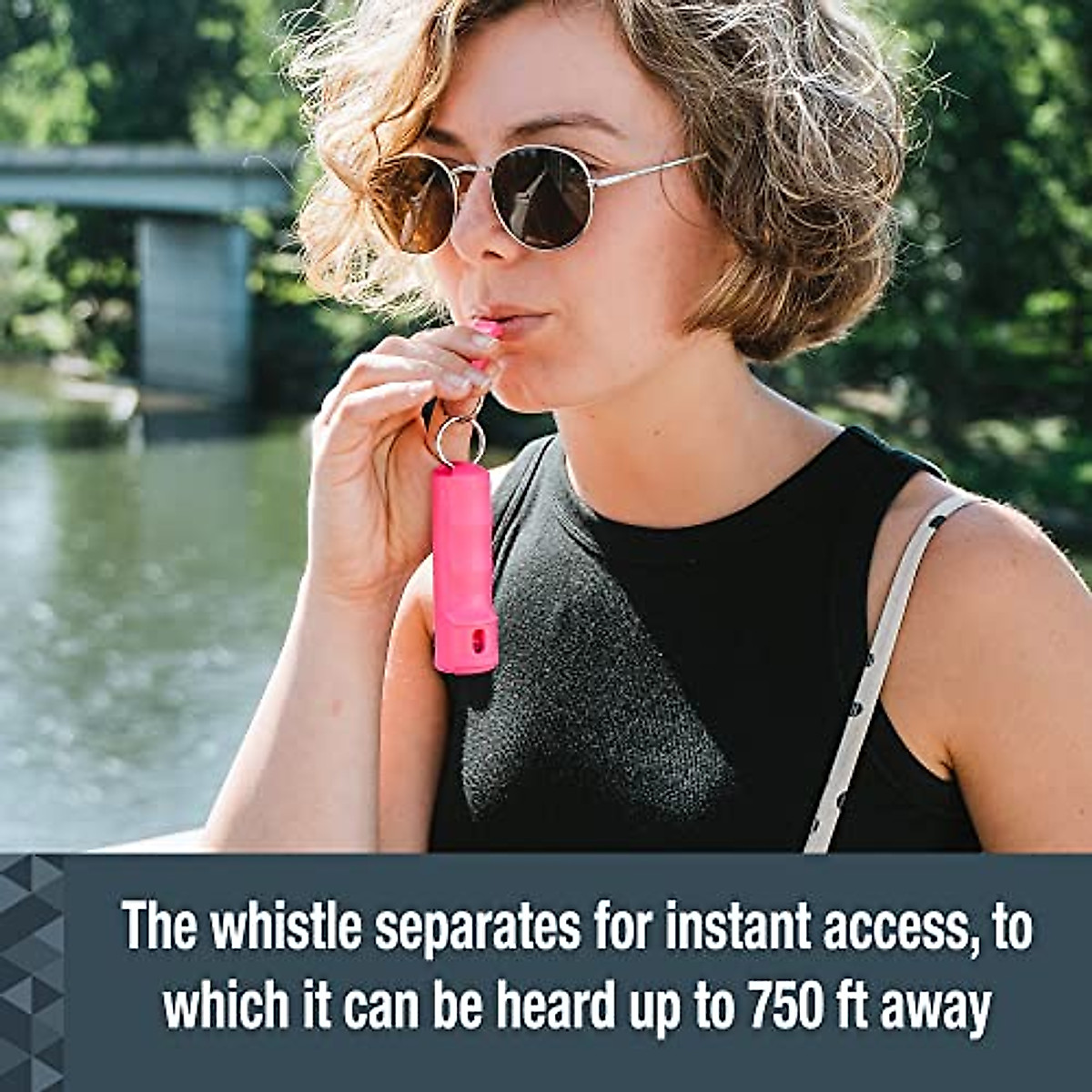 SABRE 2-in-1 Pepper Gel with Detachable Safety Whistle Keychain, 25 Bursts, Can Be Heard Up To 750 Feet (229 Meters), UV Marking Dye, Ergonomic Finger Grip, Fast Flip Top Safety