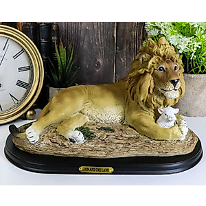 Ebros Gift Religious Christian Inspirational Lion and The Lamb Statue with Base and Brass Plate Title Home Decor Revelations 5 Sculptural Reproduction Jesus Christ Lion of Judah and Lamb of God
