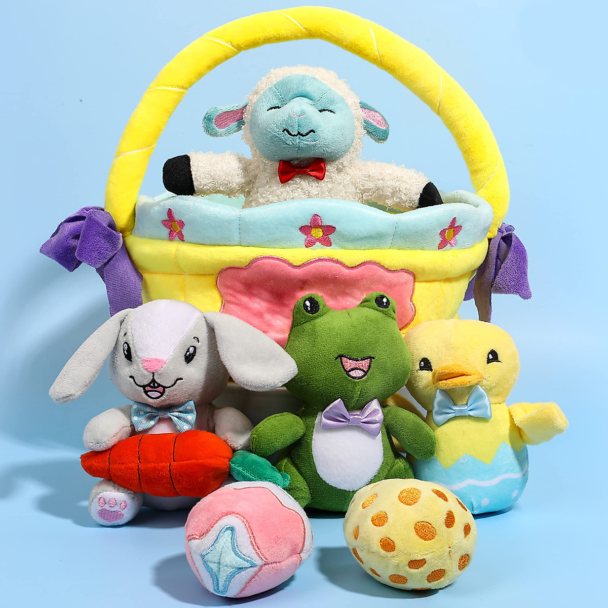 JOYIN 8 Pcs Easter Plush Basket Playset Stuffed, Cute Style Basket Stuffers, for Baby Kids Gifts, Easter Party Favors Easter Decor
