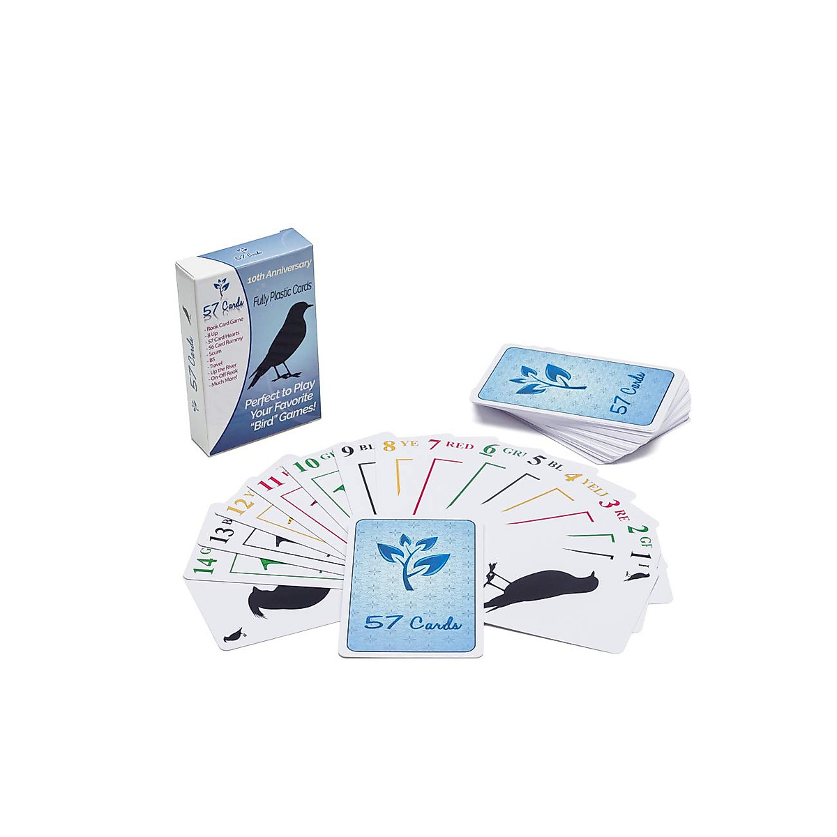 57 Cards Plastic Bird Cards 10th Anniversary Deck. Durable, Waterproof, & No Fraying.
