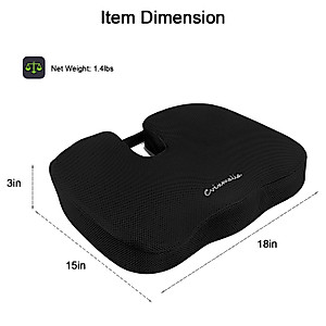Seat Cushion Premium Memory Foam Non-Slip Coccyx Tailbone Cushion for Office Chair, Car Seat, Wheelchair, Yoga and Travelling- Back, Hip and Tailbone Pain Relief